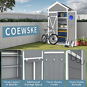 COEWSKE Outdoor Storage Shed, Small Tool Storage Cabinet, Waterproof Weather Resistant Wood Storage House Lockable with Floor for Backyard, Garden, Patio