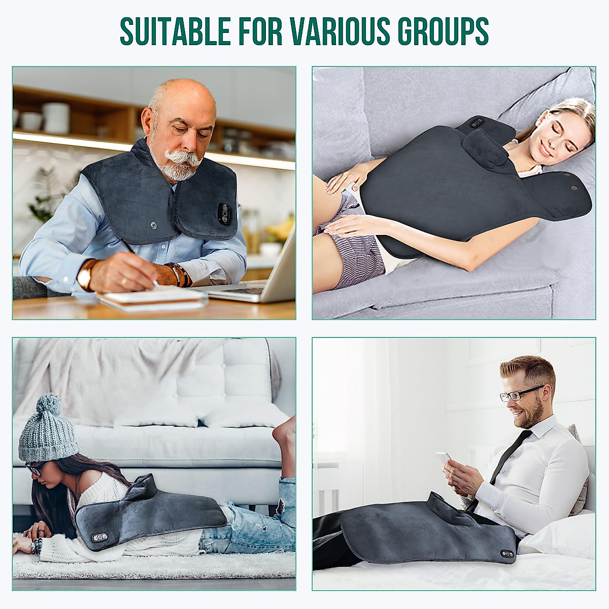 Snailax Heating Pad for Neck and Shoulders, Electric Heat Pad for Back Pain, Heating Pads with Massager, Weighted Heated Wrap, 24V Safety Volt, 2 Heat Levels & 5 Massage Modes, Gifts