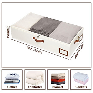 Yawinhe Under Bed Storage, 2 Pack Underbed Storage Box, Collapsible Storage Bag, with Sorting card slot and 4 Leather Handles, for Blanket, Bedding, 23.6''Lx11.8''Wx6''H, Beige