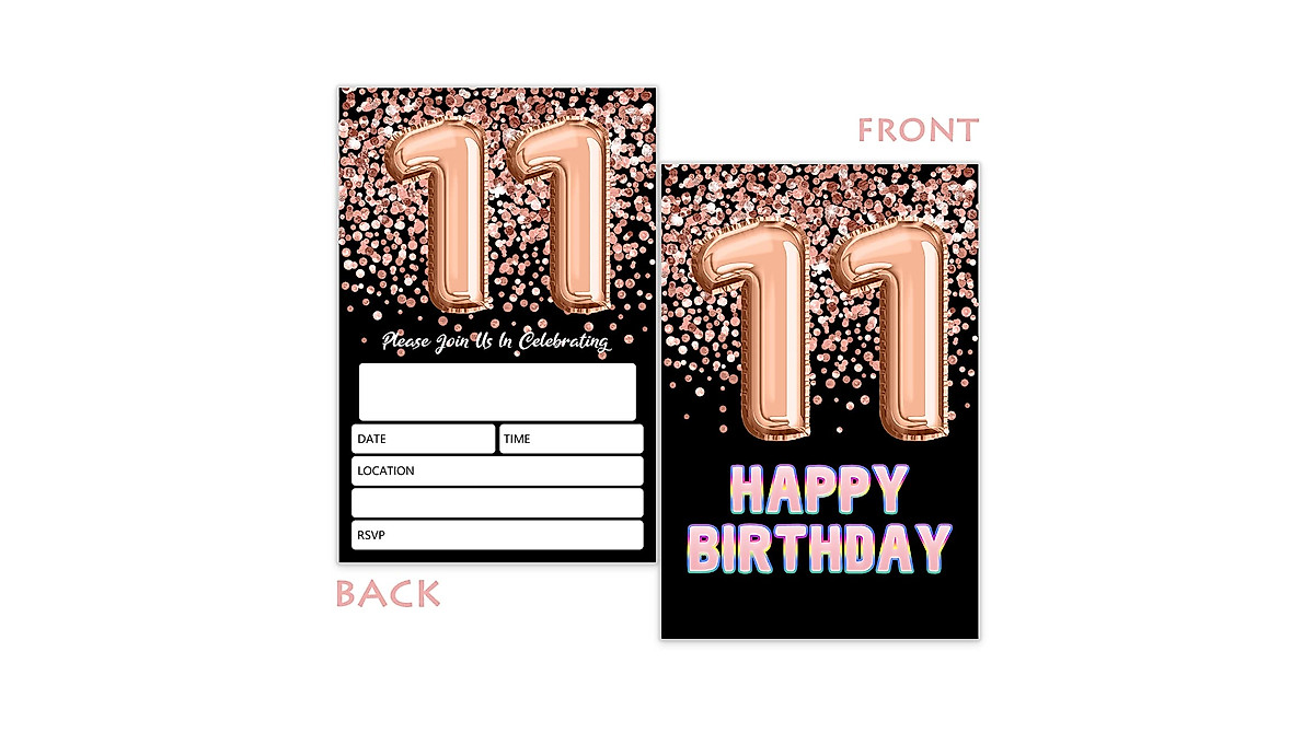 Elegant SHLINCO 11th Birthday Invitations - Glam Gold & Black