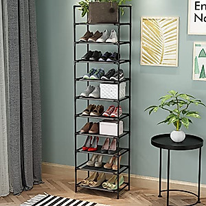 Wehiyo Free Standing Shoe Rack for Closet 10 Tiers Shoe Organizer Shoe Cabinet for Entryway 20-24 Pairs Boots and Shoes Organizer Closet Organizer and Storage Metal Stackable Shoe Shelf with Hooks