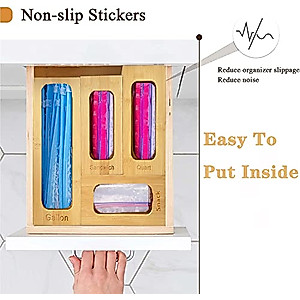 Food Storage Bag Organizer Holders, Bamboo Ziplock Bag Storage Organizer Dispenser for Kitchen Drawer, Compatible with Ziploc, Solimo, Glad, Hefty for Gallon, Quart, Sandwich, Snack Variety Size Bags