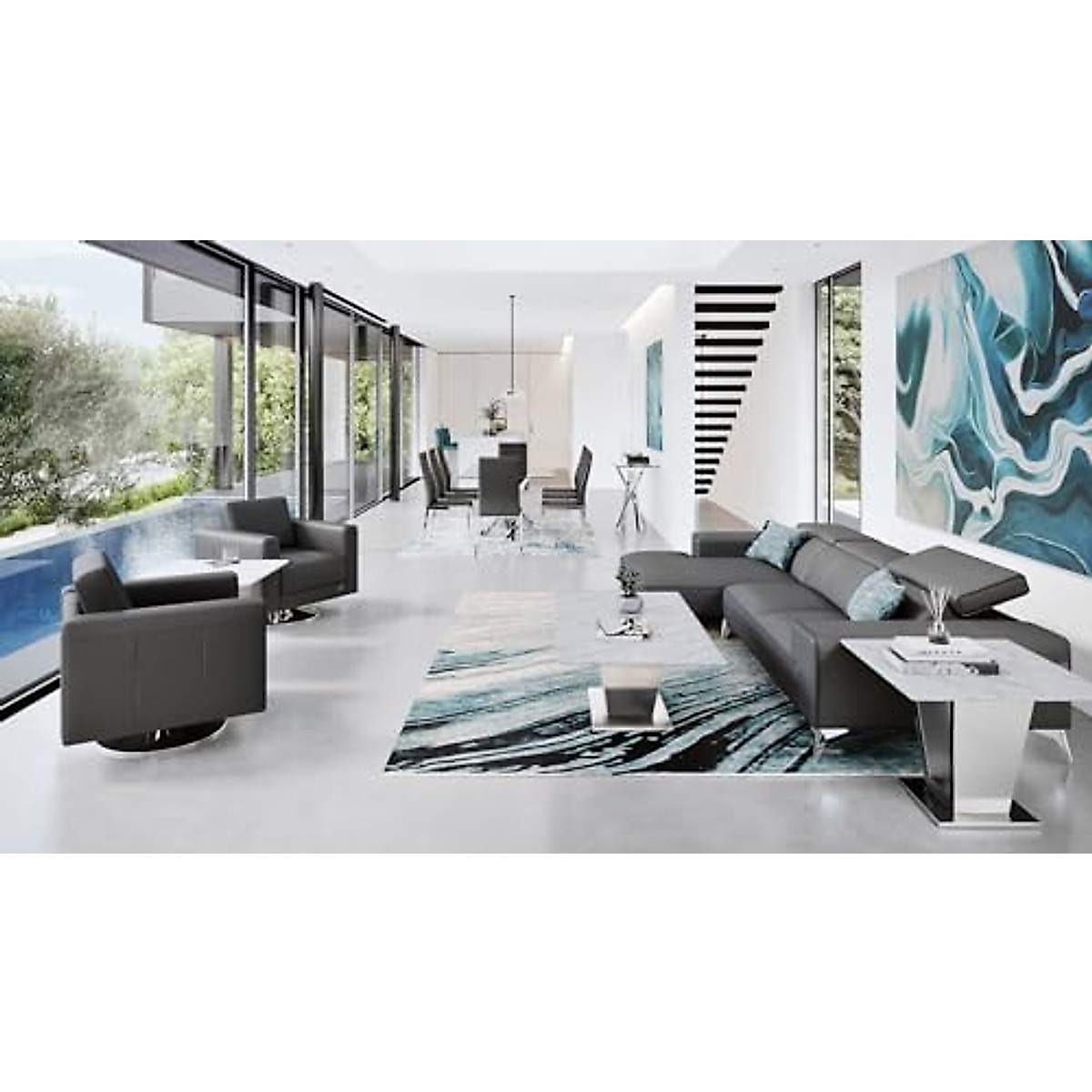 ZURI Furniture Raj Modern Slate Leather Sectional with Adjustable Headrests and Chaise - Left Chaise