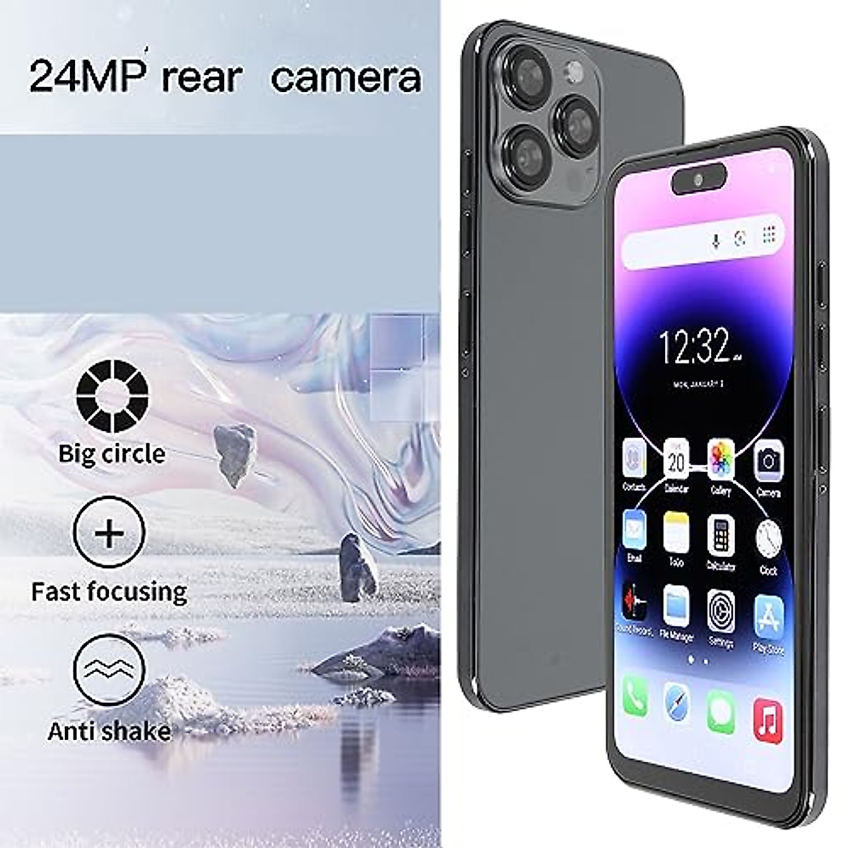 FOLOSAFENAR Big Screen Mobile Phone US Plug 100-240V 8MP 24MP 8GB RAM 256GB ROM 2520 X 3088 4G Face Unlocks Smartphone for Work (#2)
