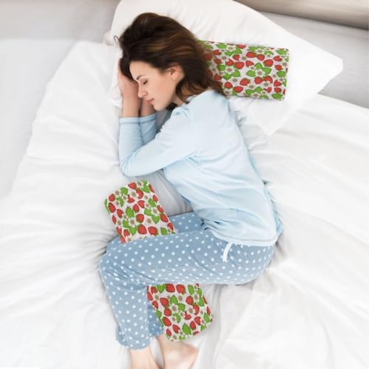 xigua Cute Strawberry Neck Roll Pillow for Neck Relief with Removable Washable Cover - Memory Foam Round Cylinder Bolster, Ergonomically Designed for Head, Neck, Back, and Legs