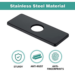 GZJoSum 6 Inch Sink Hole Cover Deck Plate, Faucet Hole Cover Plate for 1-3 Hole Bathroom Mixer Tap, Rectangle Stainless Steel Kitchen Escutcheon Plate (Matte Black)