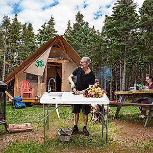 PMSW FCT01 Fishing Cleaning Table with Sink, Portable Folding Camping Sink Table Fish Fillet Table with Sink Faucet for Picnic Camping Gardening Kitchen, White