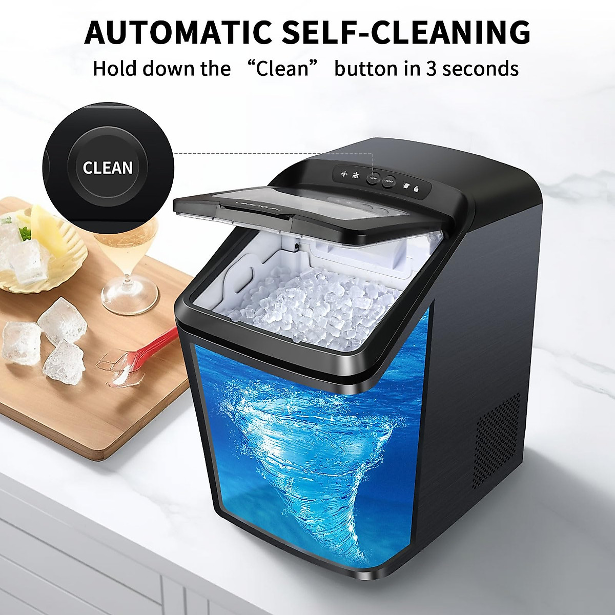 Nugget Pebble Ice Maker Countertop, 30lbs Per Day, Self-Cleaning & Auto/Manual Water Refill Pellet , Ice Machine with Ice Scoop and Removable Basket for Home/Office/Party