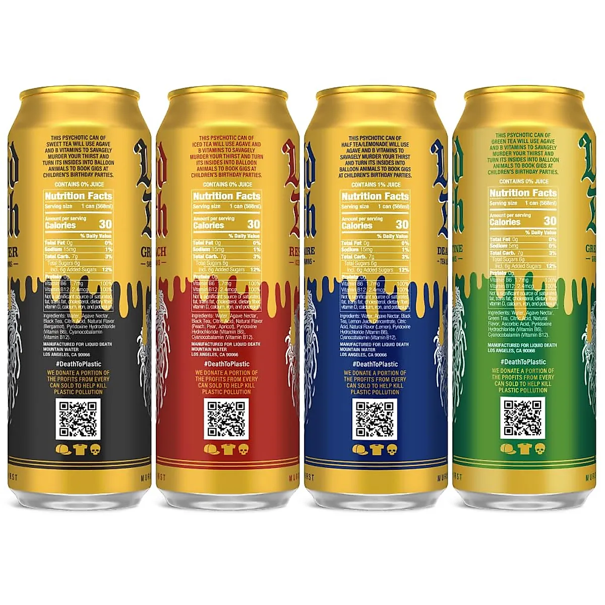 Liquid Death Iced Tea Variety 12-Pack (19.2 Oz Cans) (Grim Leafer, rest in Peach, Dead Billionaire, Green Guillotine)