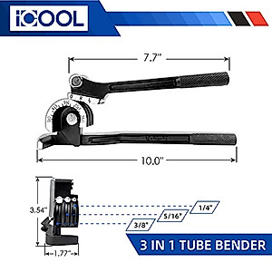 ICOOL Tube Bender 3 in 1 Manual Tubing Bending Tools 0-180 Degrees 1/4, 5/16, and 3/8 Inch (Matte Surface) for Copper Aluminum Brass and Thin Stainless Steel Pipes