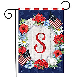 Patriotic Monogram Letter S Garden Flag Floral Wreath Briarwood Lane 18" x 12.5"
