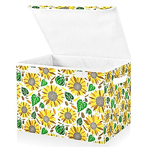 innewgogo Sunflower Storage Bins with Lids for Organizing Storage Baskets with Handles Oxford Cloth Storage Cube Box for Dog Toys