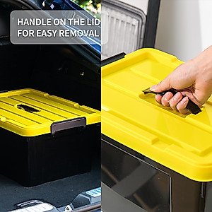 Cetomo 72Qt*4 Durabilt Flip Lid Stackable Heavy Duty Tough Storage Container Tote, Plastic Storage Bins, Storage Box, Black Base with Yellow Lid (4 Pack)