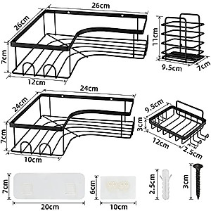 YISUN Corner Shower Caddy,Shower Organizer Corner Stainless Steel Bathroom Shower Caddy No Drilling Shower Shelves Corner with Toothbrush Holder,Soap Holder for Inside Shower,Matte Black
