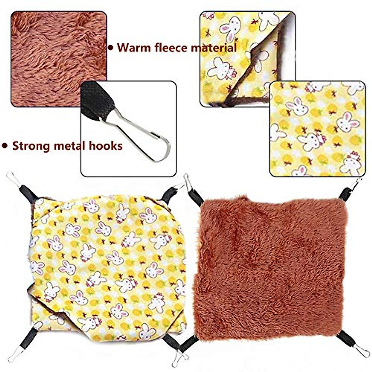 Tfwadmx Rat Double Hammock, Ferret Bunkbed Warm Fleece Hanging Bed Pet Cage Accessories Toys for Sugar Glider Degu Guinea Pig Gerbil Chinchilla Squirrel Hamster Mouse Mice(13.8x13.8 in)