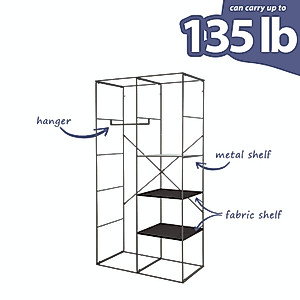 Ambesonne Retro Portable Fabric Wardrobe, Black Warrior Silhouette Ready to Attack Between Ionic Palace Columns, Clothing Organizer and Storage Closet with Shelves, 33.5", Black White