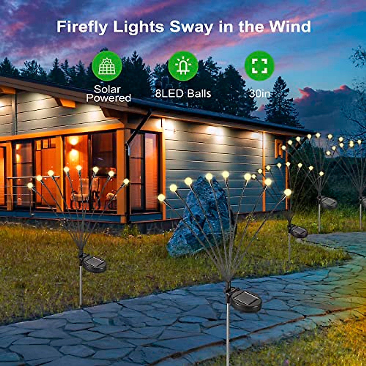 Solar Lights Outdoor Waterproof, Swaying Solar Garden Lights Firefly Lights Decorative Outdoor Lights Yard Lights, Dancing Fireflies Lights for Path Fence, Swaying When Wind Blows (4 Pack, Warm White)