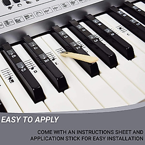 QMG Piano and Keyboard Music Note Full Set Stickers for White and Black Keys; Transparent and Removable; Made in USA