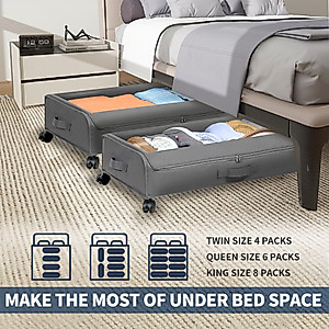 STO STO Under Bed Storage with Wheels, 1 Pack Under Bed Drawer Storage Organizer with Clear Lid and Handles, Metal Frame Under Bed Rolling Storage Containers for Clothes Shoes Blankets, Gray