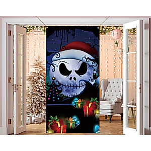 The Nightmare Before Christmas Door Cover Xmas Winter Holiday Party Front Door Banner Photography Home Porch Decoration