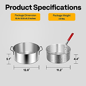 VIVOHOME 10Qt Aluminum Fish Fryer Pot with 6.7Qt Basket, Deep Fryer with Easy Grip Handle for Cooking Chicken Wings, Seafood, French Fries