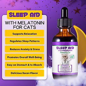 Cat Melatonin, 60ml Melatonin for Cats Helps to Support Restful Sleep for Your Cat - Cat Sleep Aid, Anxiety Relief & Promote Relaxation Bacon Flavor