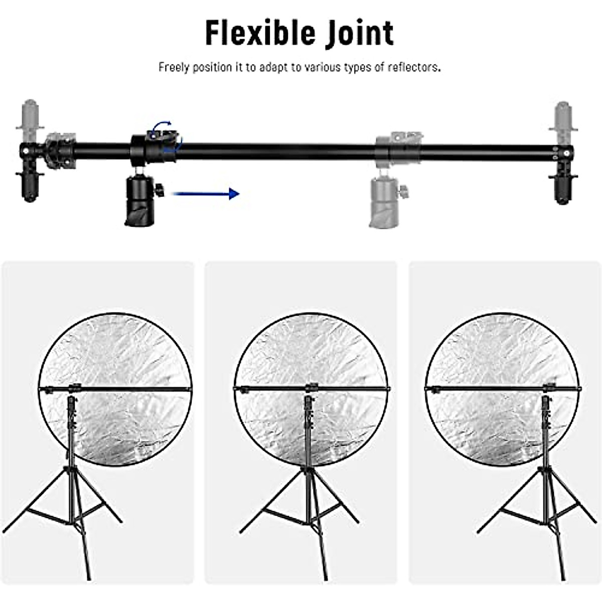 NEEWER Extendable Reflector Holder Arm, Photo Studio Telescopic 27.9” to 47.2” Boom Arm 360 Degree Swivel Reflector Bracket for Product and Portrait Photography, Ideal for Studio & Outdoor Photography