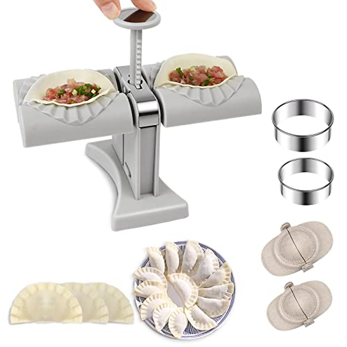 Dumpling Maker, Household Double Head Automatic Dumpling Maker Mould With 2*mini Dumpling Maker/2* Dough Cutter, Kitchen Gadget for Empanada, Pierogi, Pastelitos, Calzone, Turnovers