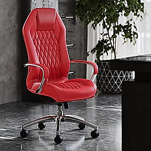 Zuri Furniture Modern Ergonomic Sterling Genuine Leather Executive Chair with Aluminum Base - Red