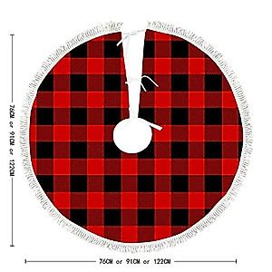 Dream Bay Christmas Tree Skirt,﻿Buffalo Plaid Christmas Tree Mat for Xmas Party Decoration 36x36 Inches