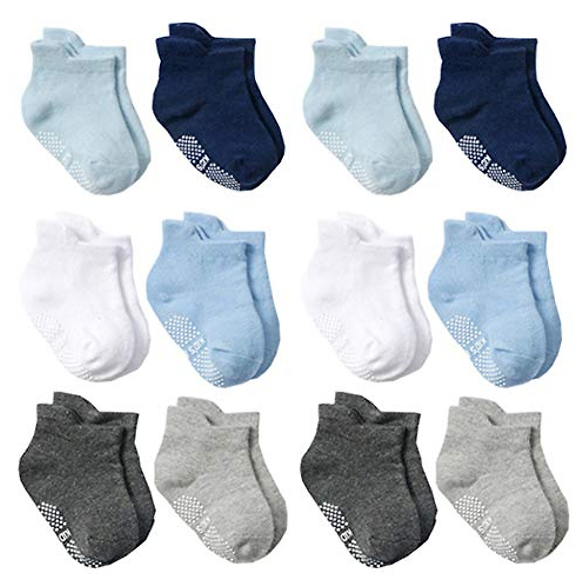 Toptim Baby Socks Toddler Non-skid Socks for Infant Boy Girl and Kids (Solid Colors 12-Pairs, 0-12M)