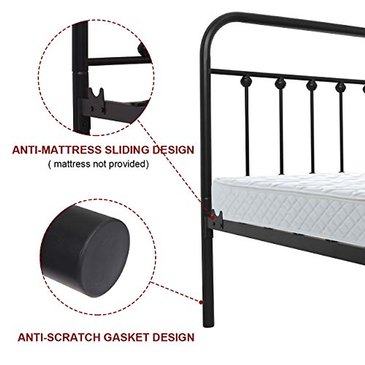 NEEBIRGELIA Black Metal Bed Frame Full Size with Headboard and Footboard Single Platform Mattress Base,Metal Tube and Iron-Art Bed（Full,Black）