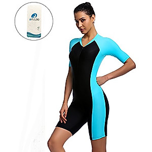 Swimsuit for Women Belloo Short-sleeve Surfing Suit Sun Protection, Lightblue, Large