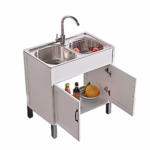 Kitchen Sink Cabinet With Cabinet,Commercial Sink Kitchen，Commercial/Industrial Sink With Cold And Hot Faucet For Small Space Basement Small Rv Business Restaurant ( Color : A , Size : 75*40*75cm )