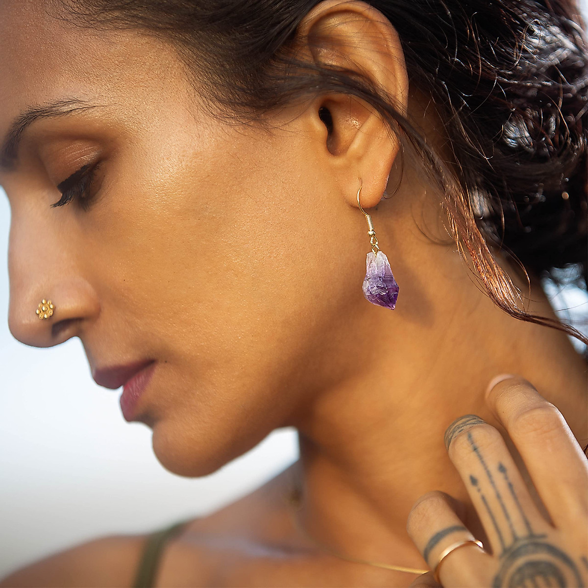 Ayana Crystals Raw Amethyst Earrings – Genuine February Birthstone Jewelry, Natural Raw Amethyst Stones for Emotional Balance, Spiritual Uplift, Handmade Purple Earrings for Women, Healing Crystal