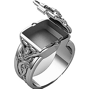 ZHANGHY Men's Rings, Rings are Used for Decoration on diff Fashion Classic Pattern Storage Ring Unisex Punk Hip Hop Cross Vine Secret Compartment Rings for Women Men Anniversary (Size : 11)