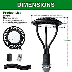 OSTEK Led Post Top Pole Lights with Photocell 40W LED Circular Parking Lot Area Light 5000K Outdoor Lamp Top Pathway Light Fixture IP65 DLC/ETL
