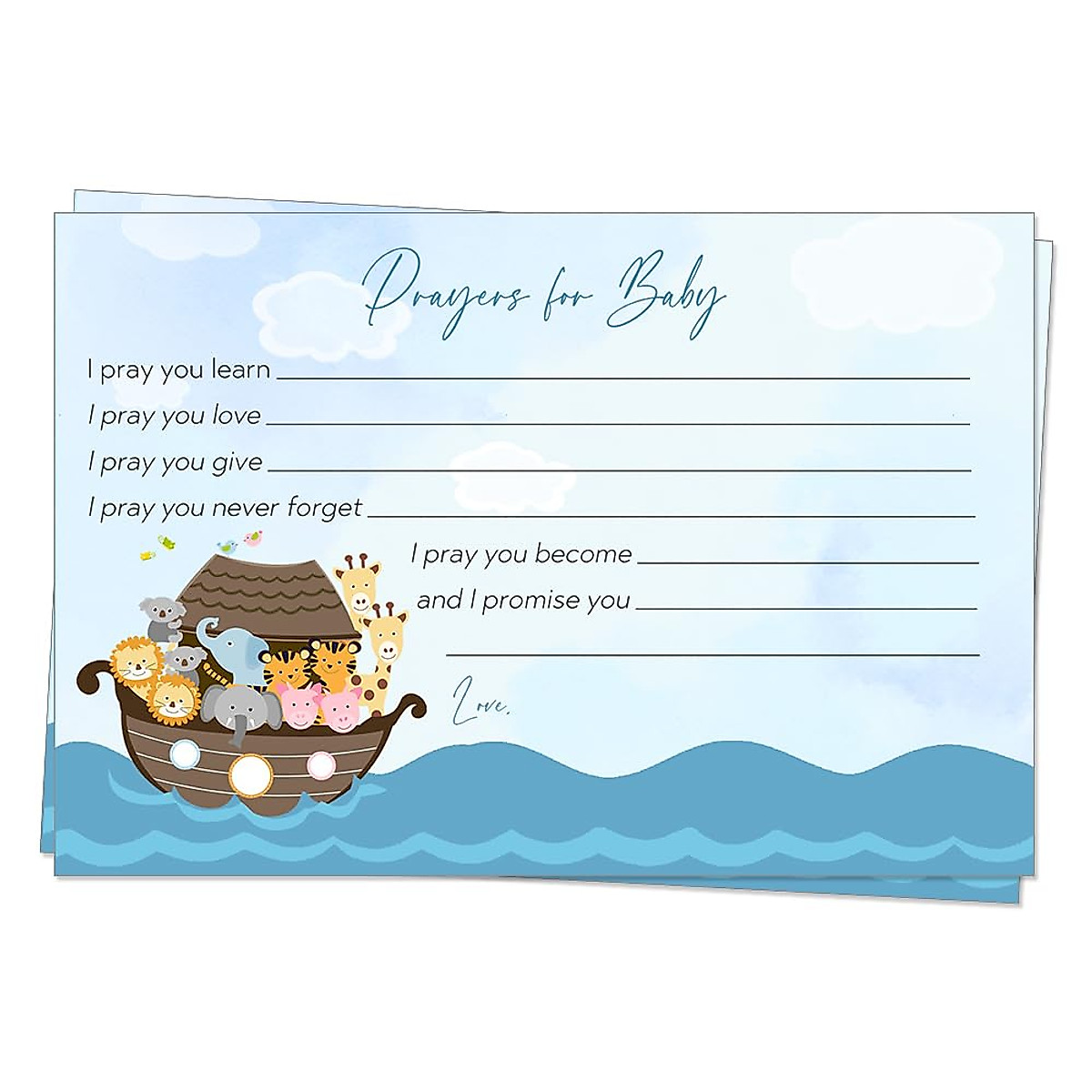 Baby Shower Prayers For Baby Cards Noah's Ark Noahs Arc Blue Brown Religious Sprinkle Miracle On The Way Girl Boy Prayers Hopes Wishes Dear Baby Hello Baby Biblical Bible (24 count)