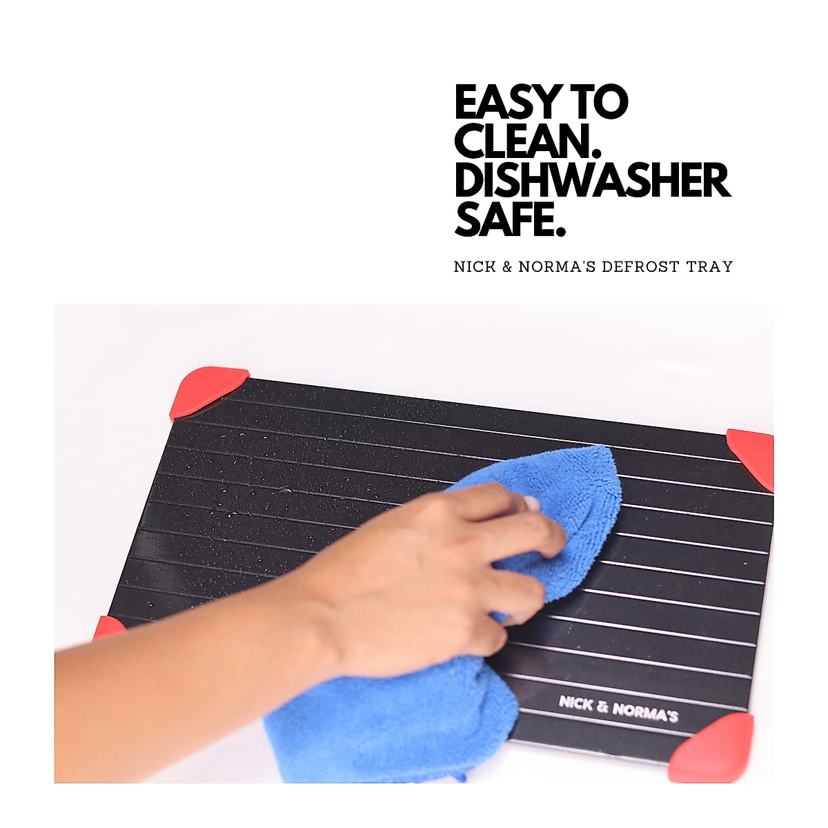 Nick & Norma's Kitchen Defrosting Tray for Frozen Meat – Thermal - Conducting Aluminum Defrosting Plate Board – Large Defrost Thawing Tray for Frozen Meat, Fish, Veggies - Silicone Riser & Water Ridge