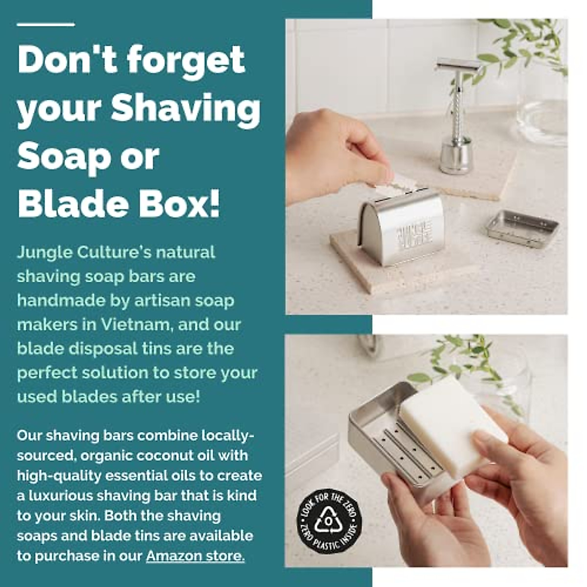 Jungle Culture Safety Razor with 10 Double Edge Blades • One Blade Metal Razors for Women & Men for Body & Face • Eco Friendly & Reusable Shaver • Teal