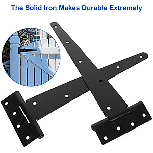 6 Pack 12 Inch T-Strap Shed Hinge Heavy Duty Black T Hinge Door Barn Gates Hinges Fence Garden Shed Door Hinges Wrougt Rustic Hardware Iron