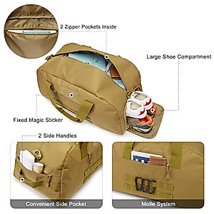 G4Free 70L Large Tactical Duffle Bag Men Sports Gym Backpack with Shoes Compartment Military MOLLE Duffel Backpack (Brown)