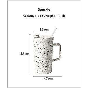 SHANYANTAOCI Large Mug Ceramic Coffee Cup with Straw, 16 oz Big Ceramic Water Cup with Lid and Straw, Tall Drinking Cup for Soda Cola Milk Juice, Unique Graduation Gifts for Birthday and Christmas