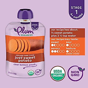 Plum Organics Stage 1, Organic Baby Food, Just Sweet Potato, 3 Oz