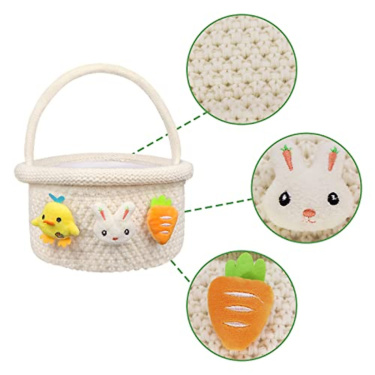 LimBridge Easter Baskets for Kids Baby: Cute Knitted Babys First Easter Basket with Bunny Carrot Chick Decorations for Toddler Girls Boys, Soft Empty Baskets for Toys Gifts Party Favors Stuffers