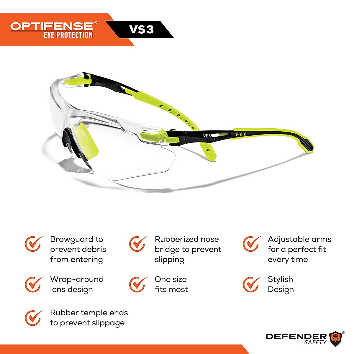OPTIFENSE™ VS3 Anti Fog, Premium CLEAR/TINTED Safety Glasses, ANSI Z87+(Blue Frame, Clear Lens)