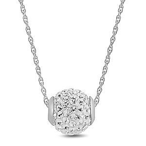 Amazon Essentials 10K White Gold Crystals Slide Ball Pendant Necklace with Gold Filled Chain, 18", (previously Amazon Collection)