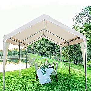 Abba Patio VDLGP1020W 10 x 20 Feet Outdoor Carport Canopy 6 Steel Legs, White