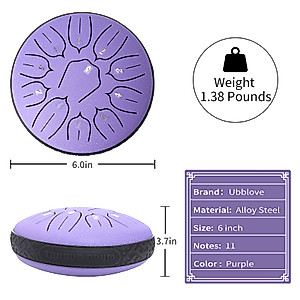 Steel Tongue Drum, Ubblove Handpan Drum 11 Notes 6 inch Percussion Instruments with Mallets Bag for Meditation Musical Education Concert Party Gifts - Purple
