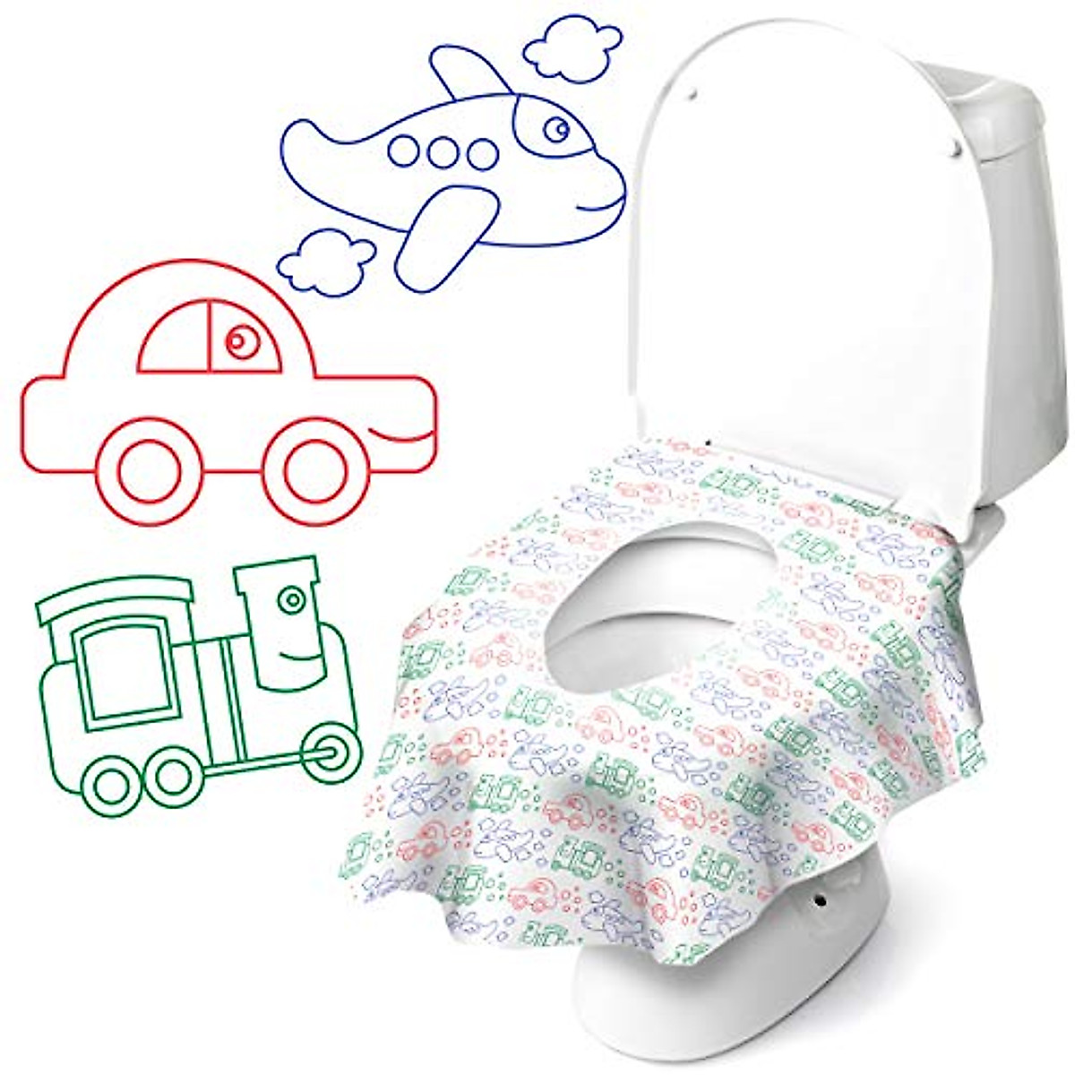 Cadily On-The-Go Disposable Toilet Seat Covers for Kids & Adults: 20 X-Large, Waterproof, Portable, Individually Wrapped Toilet Seat Cover That Completely Covers Any Toilet Planes-Trains-Cars